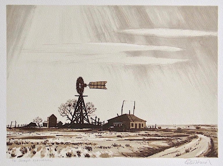 Peter Hurd - DUSTY WINDMILL Signed Lithograph, Ranch House, Wood ...