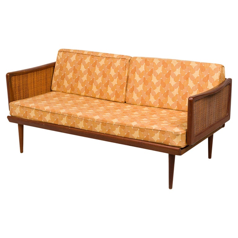 Peter Hvidt Danish Wooden Frame Caned Gold Patterned Upholstered ...