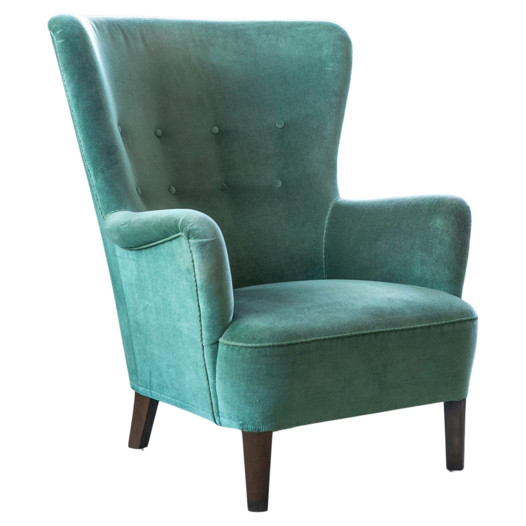 Peter Hvidt Orla Molgaard Danish 1950s Highback Lounge Chair in Green ...