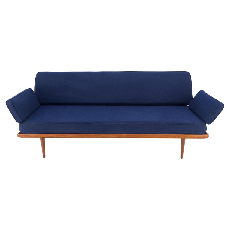 Peter Hvidt Solid Teak Sofa New Blue Wool Upholstery Original Springs ...