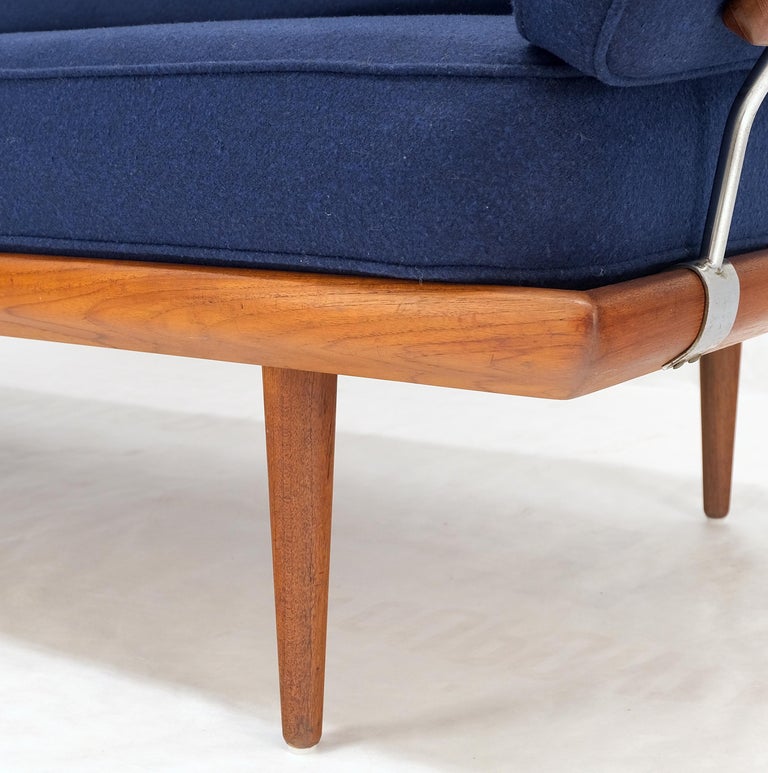 Peter Hvidt Solid Teak Sofa New Blue Wool Upholstery Original Springs ...
