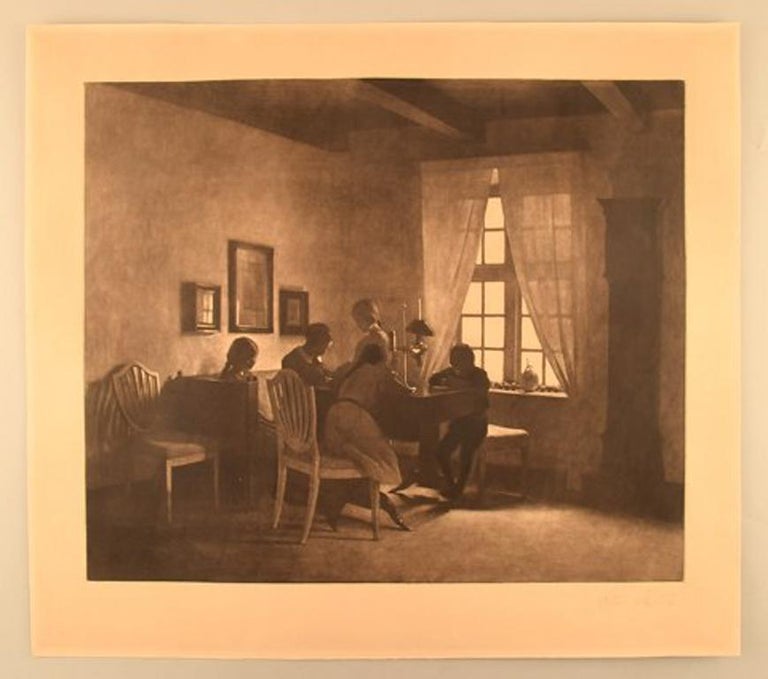 Peter Ilsted, A rainy day. Interior with the artist's family. 1931 ...