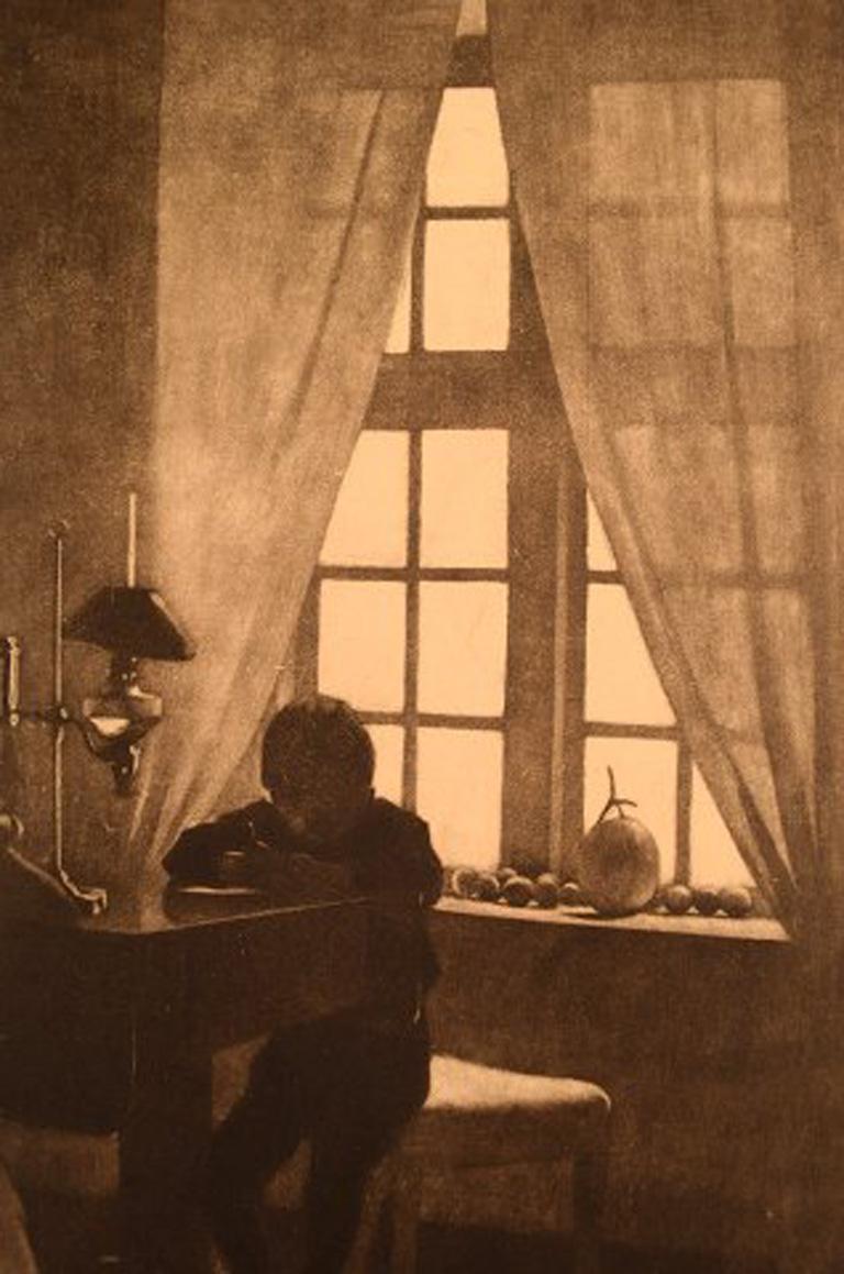 Peter Ilsted, a Rainy Day, Interior with the Artist's Family, Etching ...