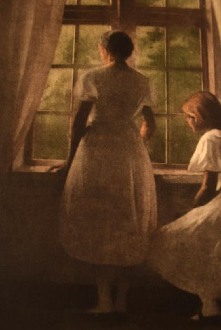 Peter Ilsted "Interior with Two Girls at the Window, " Mezzotint in ...