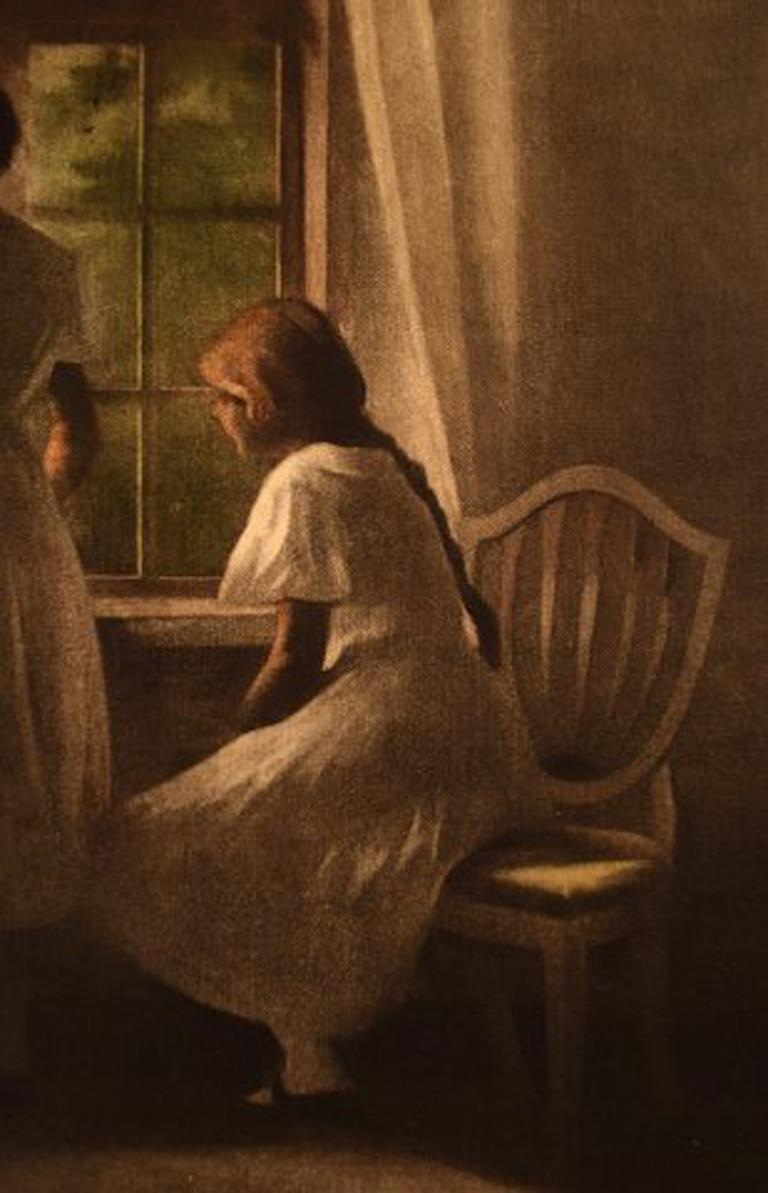 Peter Ilsted "Interior with Two Girls at the Window, " Mezzotint in ...