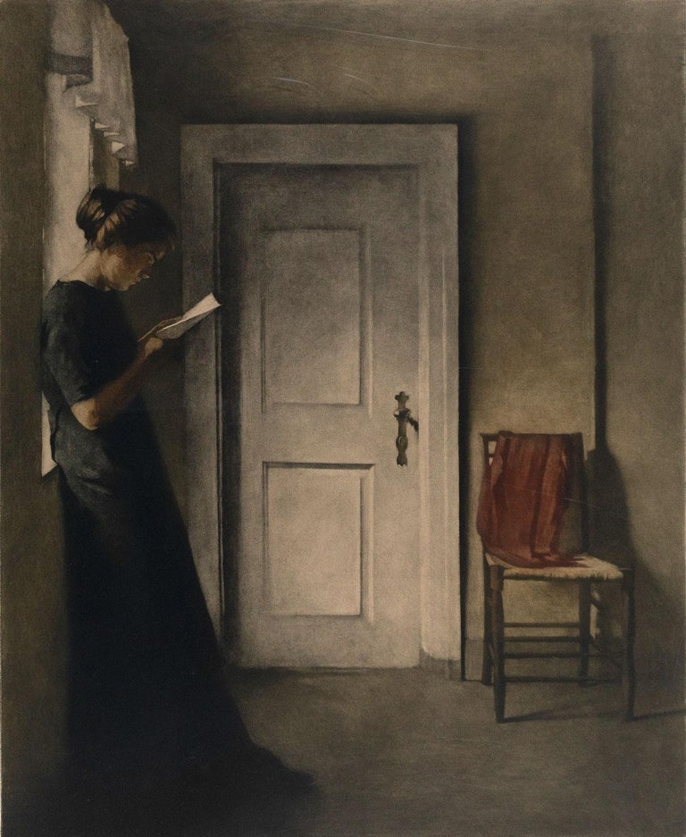 Peter Ilsted - Interior with Red Shawl (Young woman reads in this calm ...