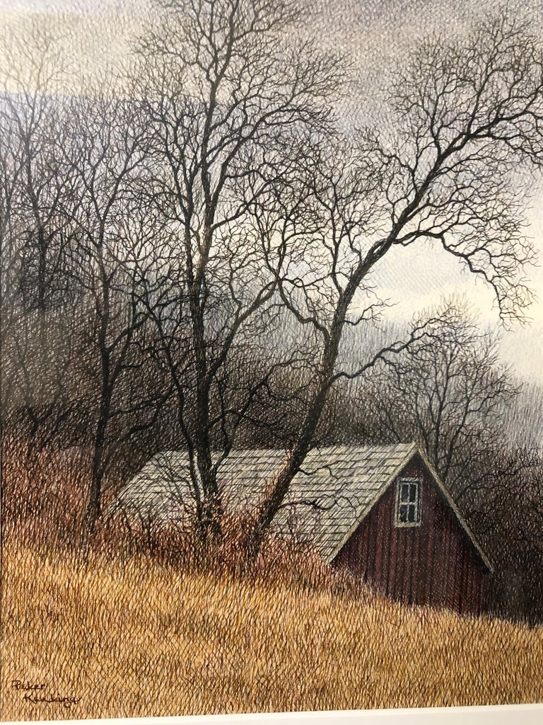 Peter Keating Dreamy Original Watercolor of Mountainside Barn at 1stDibs