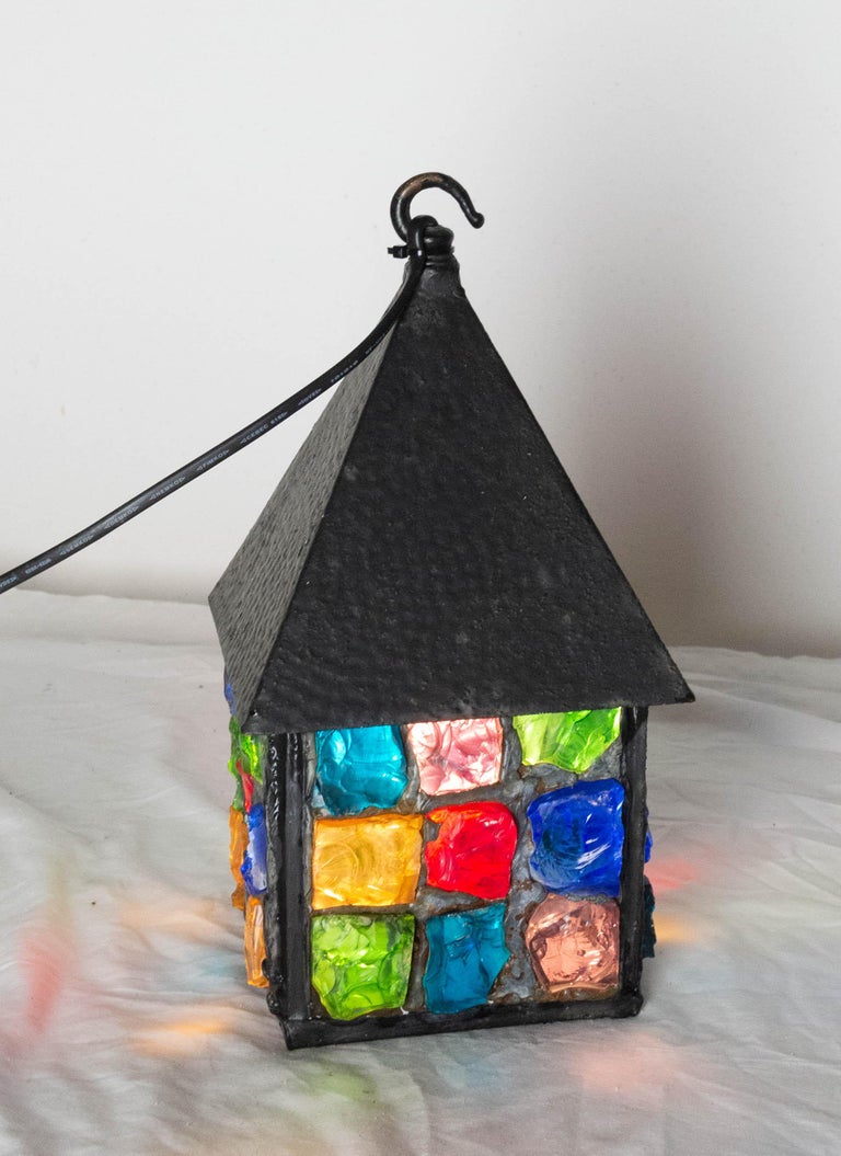Peter Marsh Wrought Iron Colored Glass Light House Lantern, English ...