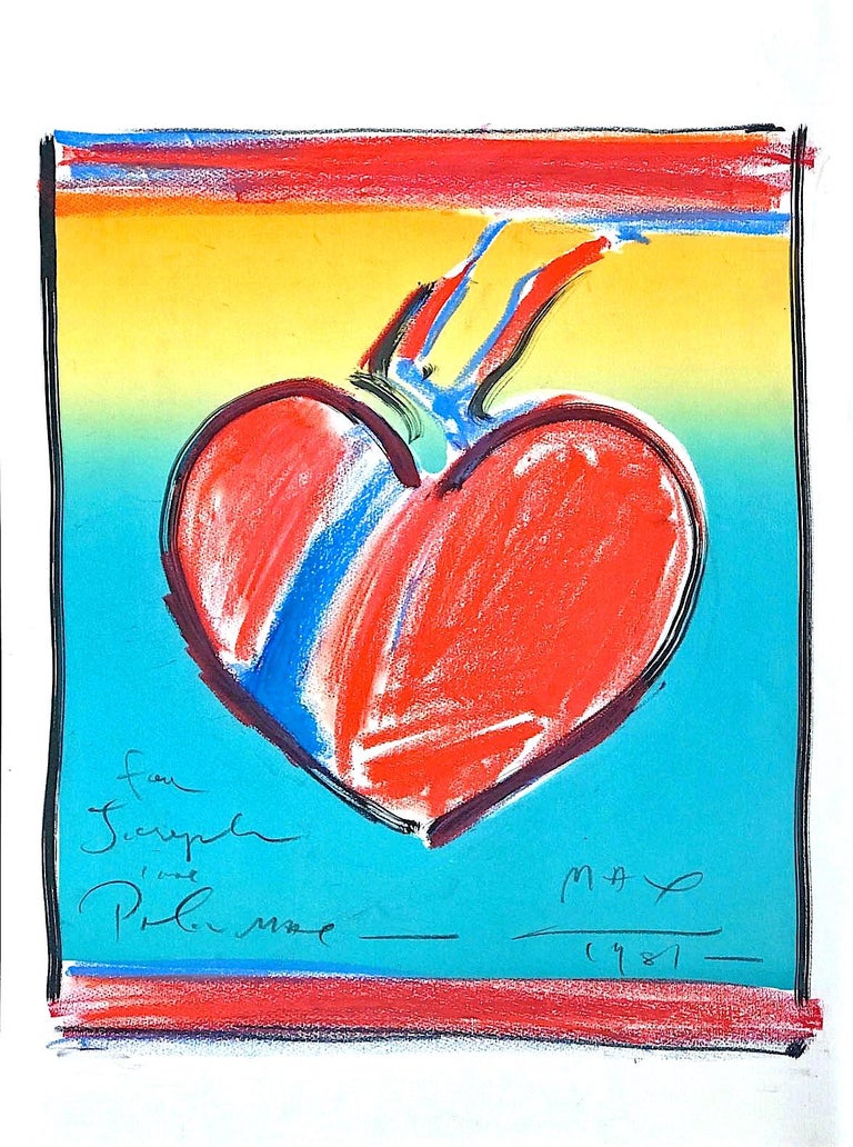 Peter Max - Impression technique mixte Heart II LOVE signe, art ...