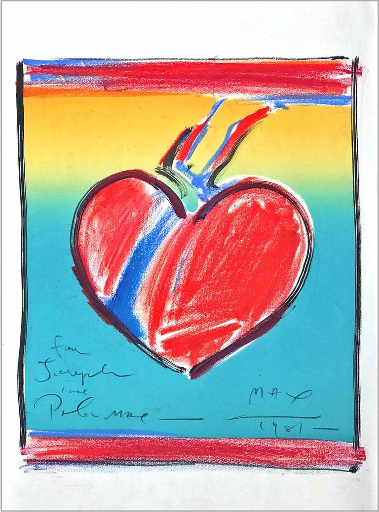 Peter Max - Heart II LOVE Signed Mixed Media Print, Red Heart Yellow ...