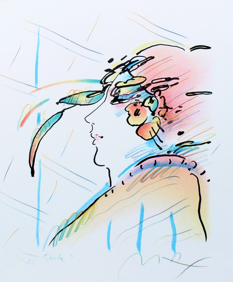 Peter Max - Peter Max Unique Hand Drawn Lady with Feathers Study Rare ...