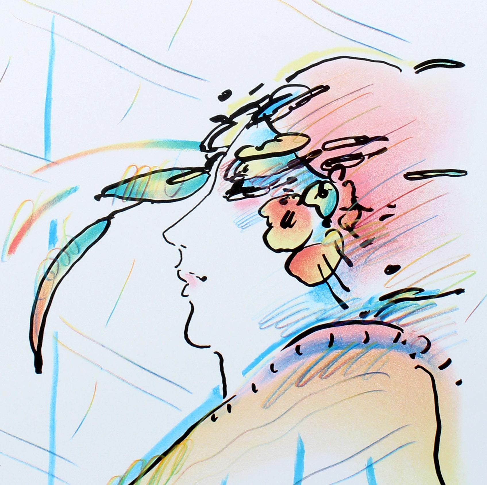 Peter Max - Peter Max Unique Hand Drawn Lady with Feathers Study Rare ...