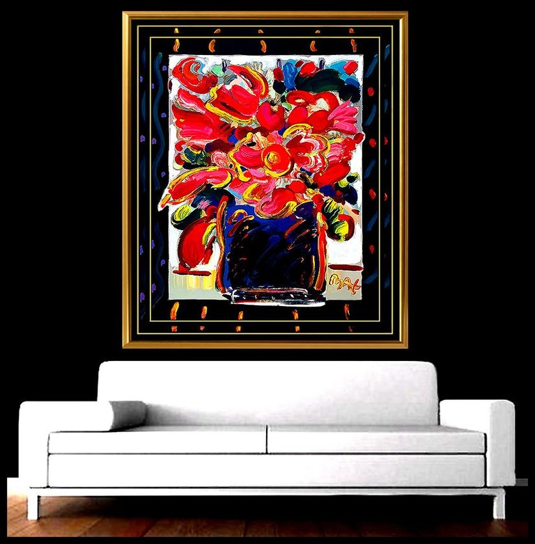Peter Max - PETER MAX Original Signed PAINTING Large POP ART FLOWERS ...