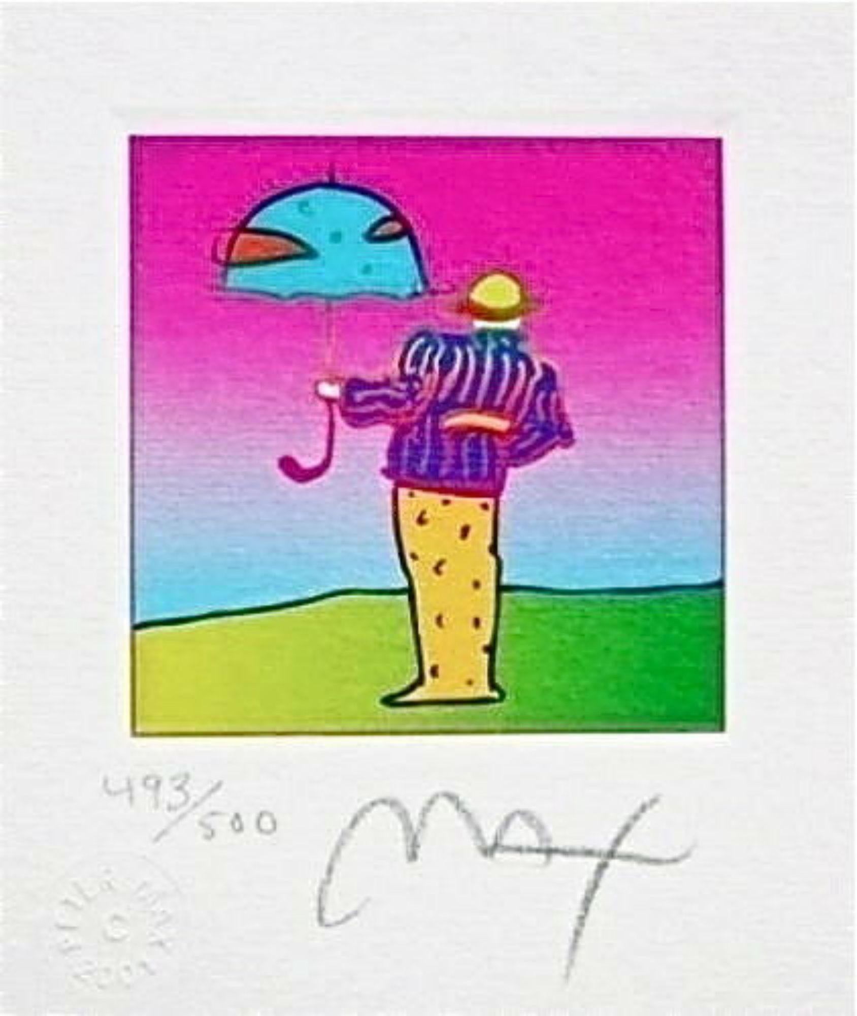 Peter Max - NEW MOON Signed Lithograph, Red Moon, Clouds, Zen Monk ...