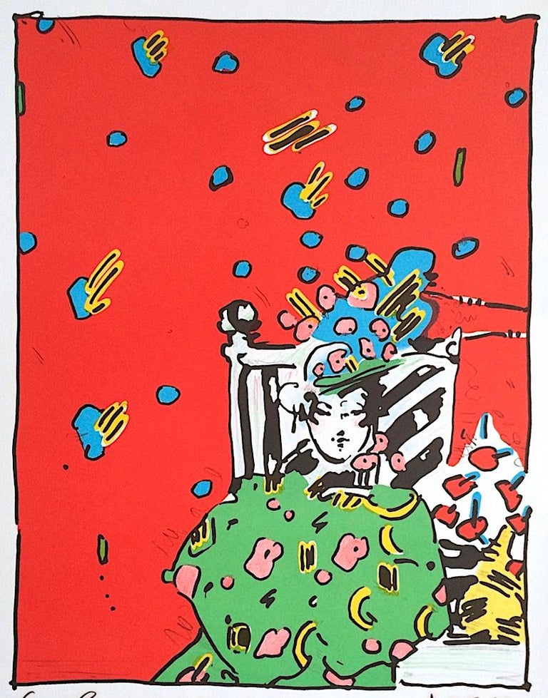 Peter Max - LADY IN GREEN Signed Lithograph, Seated Woman Green Dress ...