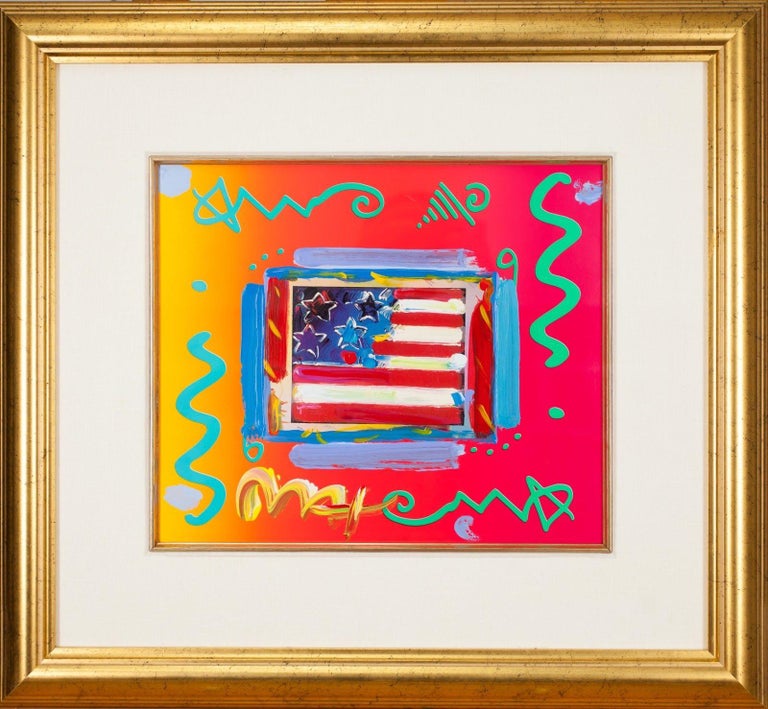 Peter Max - Peter Max "Flag with Heart" Acrylic Overpaint Lithograph ...