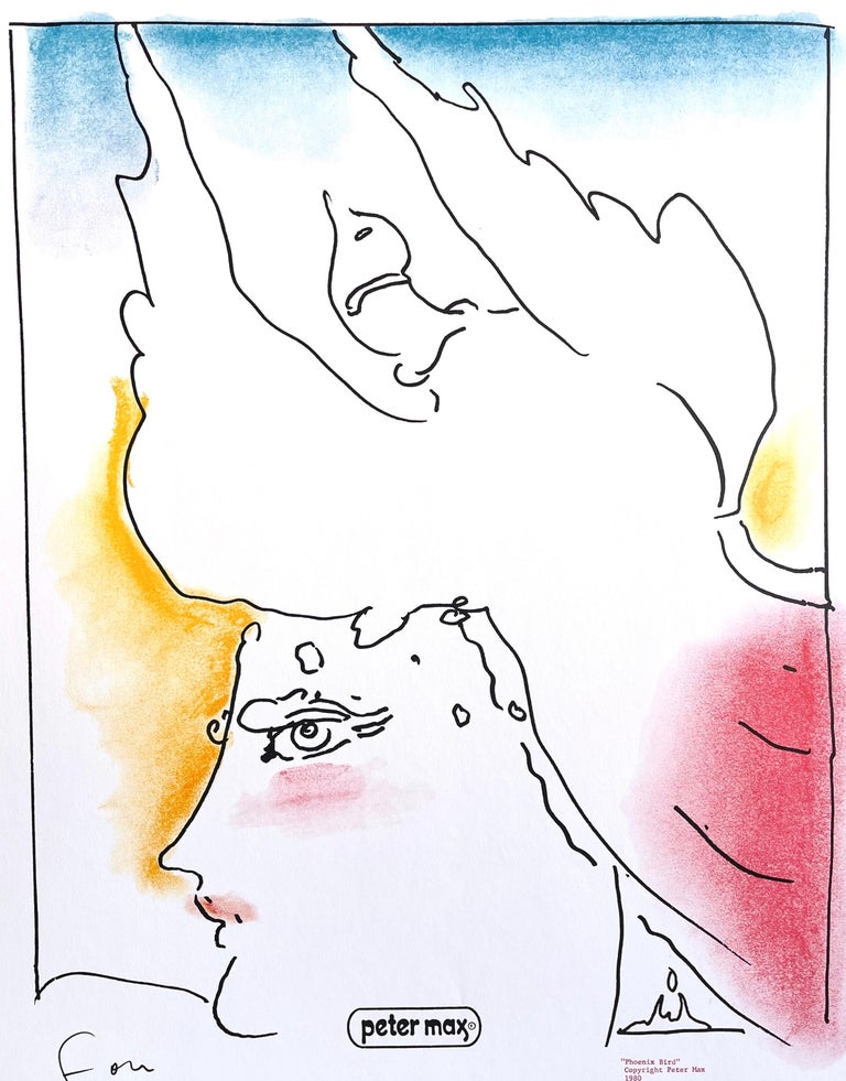 Peter Max - PHOENIX BIRD Lithograph Portrait Woman w Exotic Bird ...