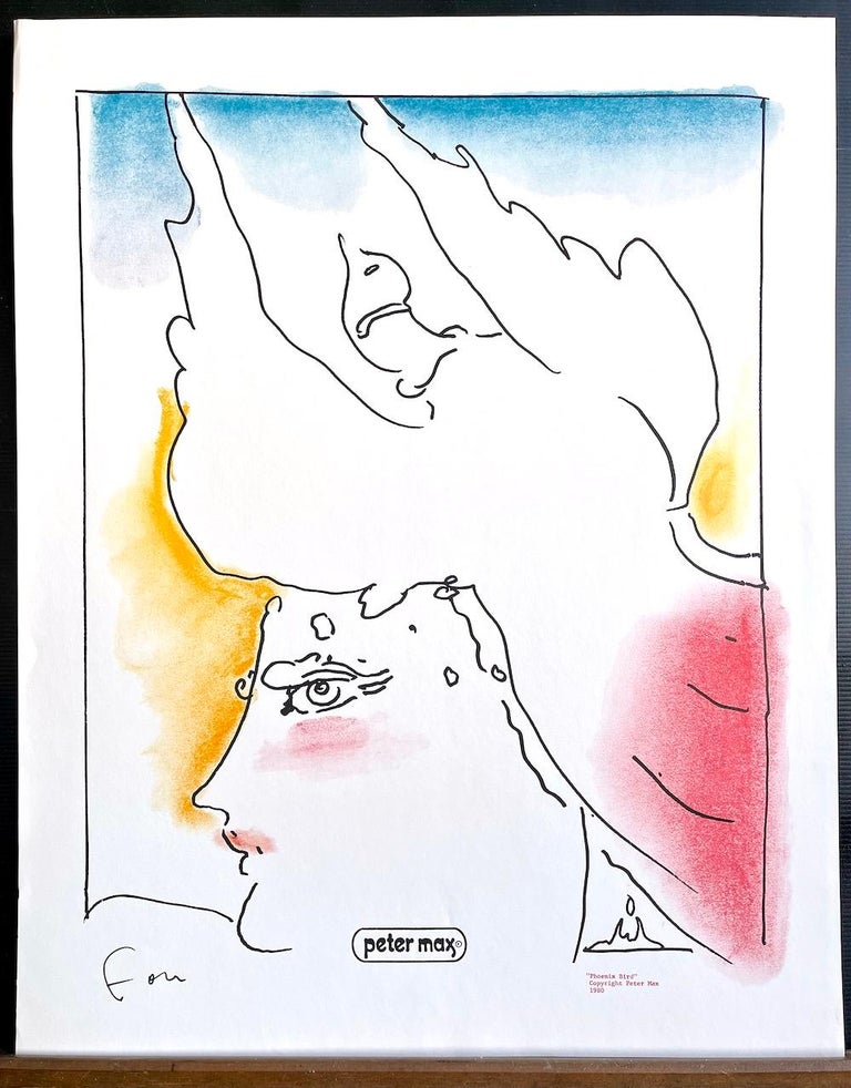 Peter Max - PHOENIX BIRD Lithograph Portrait Woman w Exotic Bird ...