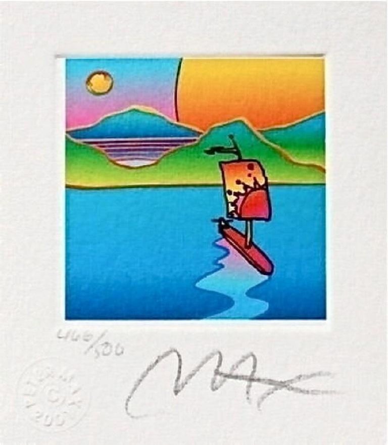 Peter Max - Sailing Boat with Sun and Moon, Peter Max - SIGNED For Sale ...