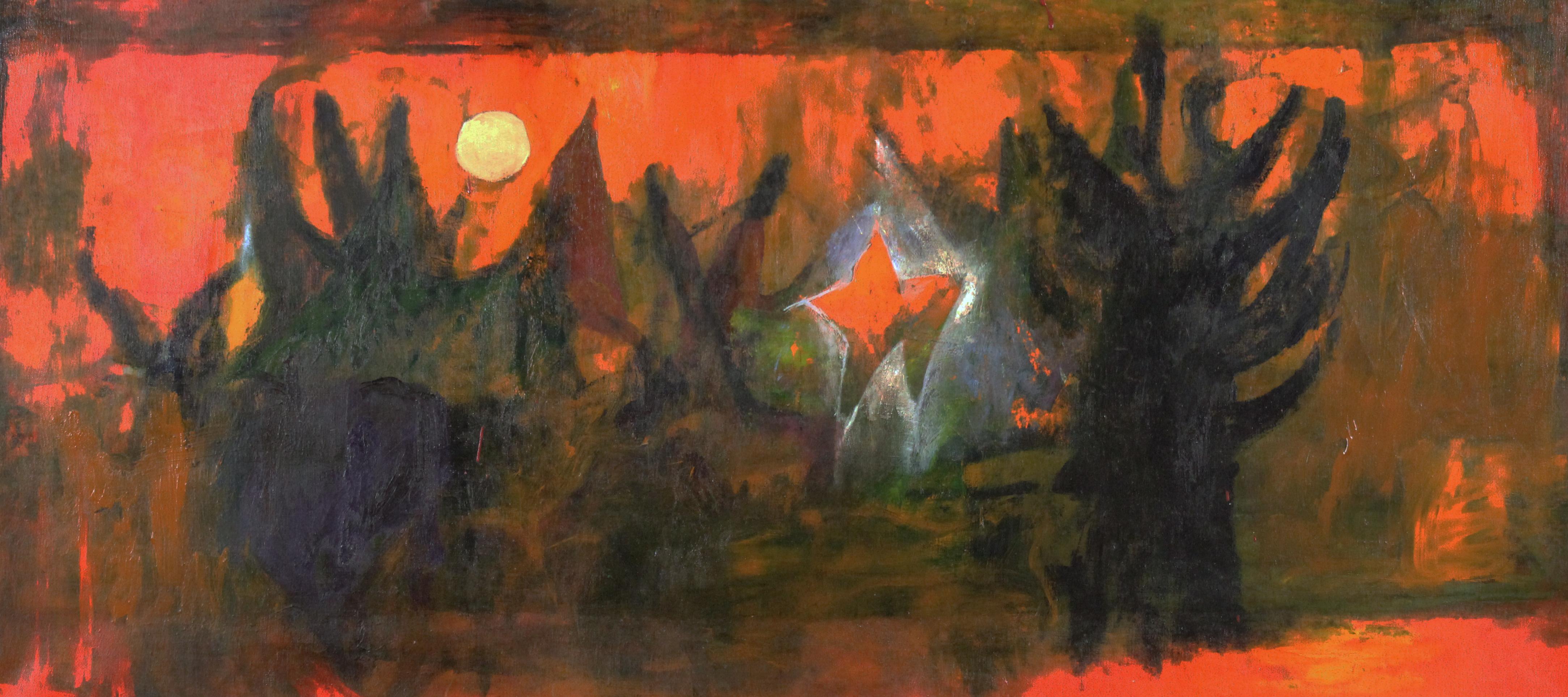 French School - Large 1970's French Expressionist Signed Oil on Canvas ...