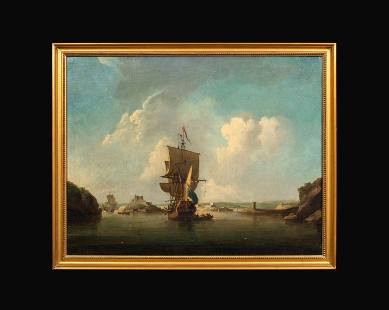 British Royal Navy Man O War Entering An Estuary, 18th Century For Sale ...