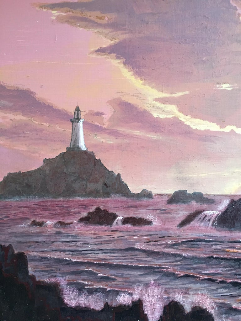 Peter Nichols - The Lighthouse, Sunset Landscape Large Signed Oil ...
