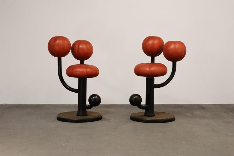 Peter Opsvik Scandinavian Leather Garden / Globe Bar Stools For Stokke ...