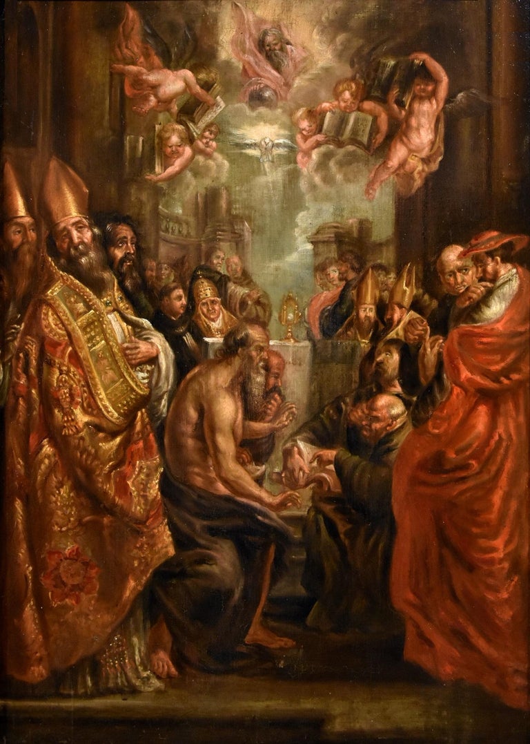 Dispute On The Eucharist Rubens Paint Old master Oil on table 17th Century Italy For Sale at 1stDibs