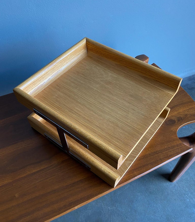 Peter Pepper Oak and Chrome Letter Tray, circa 1970 For Sale at 1stDibs