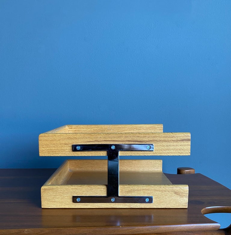 Peter Pepper Oak and Chrome Letter Tray, circa 1970 For Sale at 1stDibs