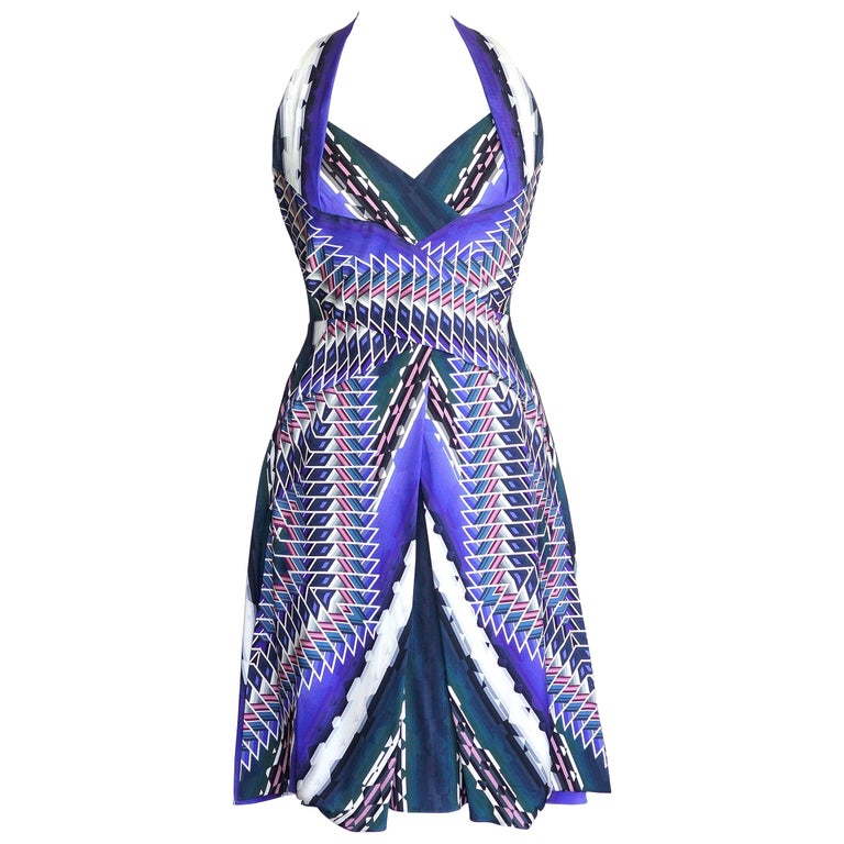Peter Pilotto Dress Vivid Print Halter Style Beautiful Details 6 New w ...