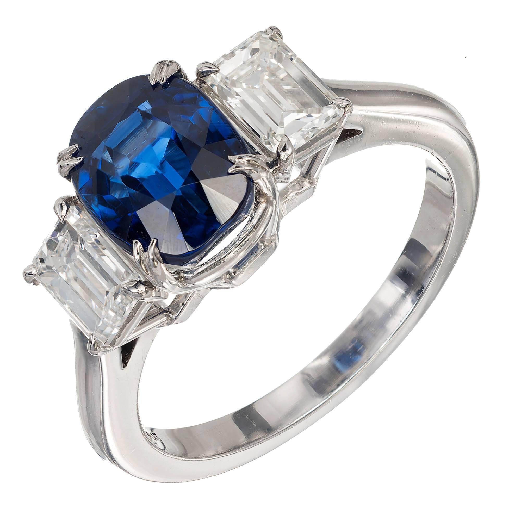 Cushion Cut Sapphire Trillion Cut Diamond Platinum Ring at 1stDibs ...