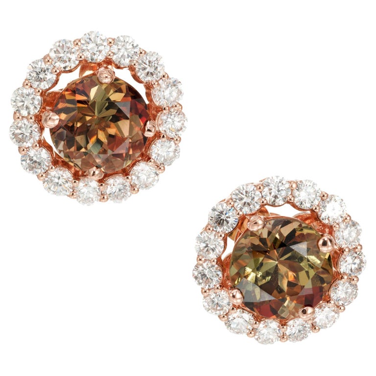 Peter Suchy 4.12 Carat Andalusite Diamond Rose Gold Halo Earrings For ...