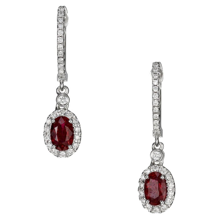 Peter Suchy GIA 1.26 Carat Ruby Diamond White Gold Hoop Dangle Earrings For Sale at 1stDibs