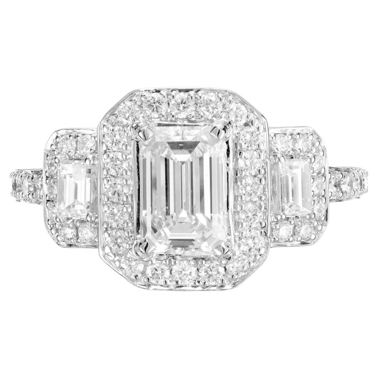 Peter Suchy GIA 1.08 Carat Diamond Halo Platinum Three-Stone Engagement ...