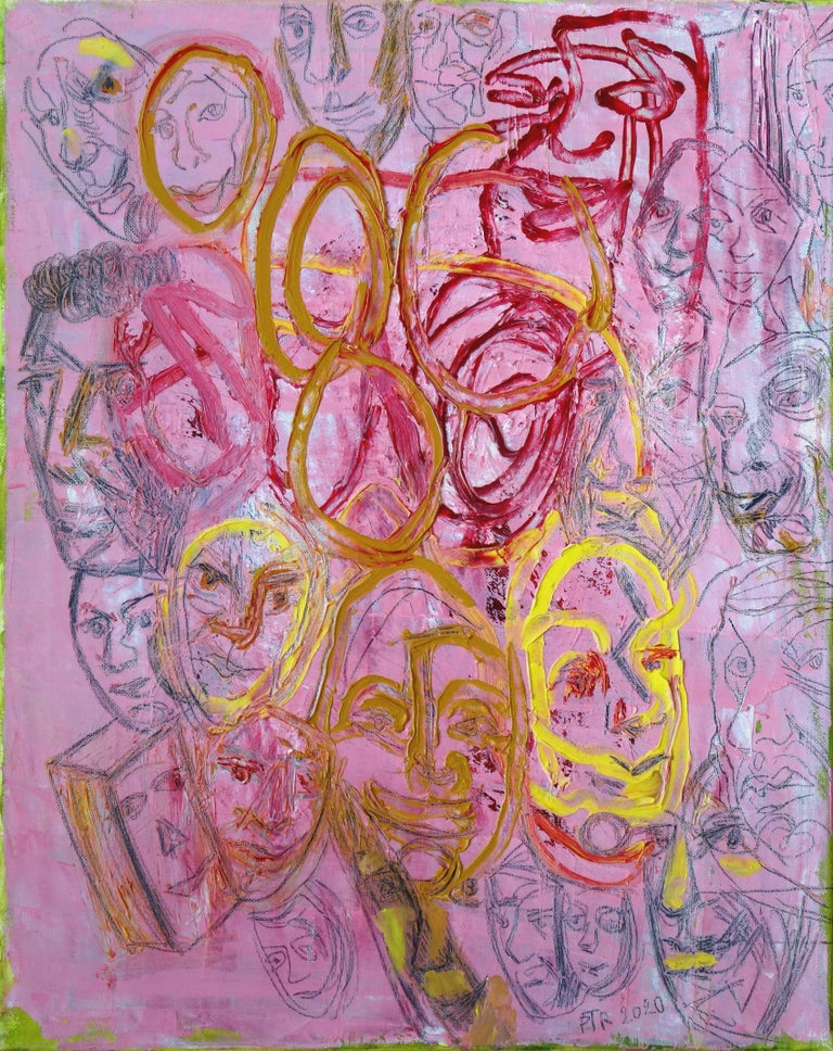 Peteris Taukulis - Pink composition. Canvas, mixed media, 50x40 cm For ...