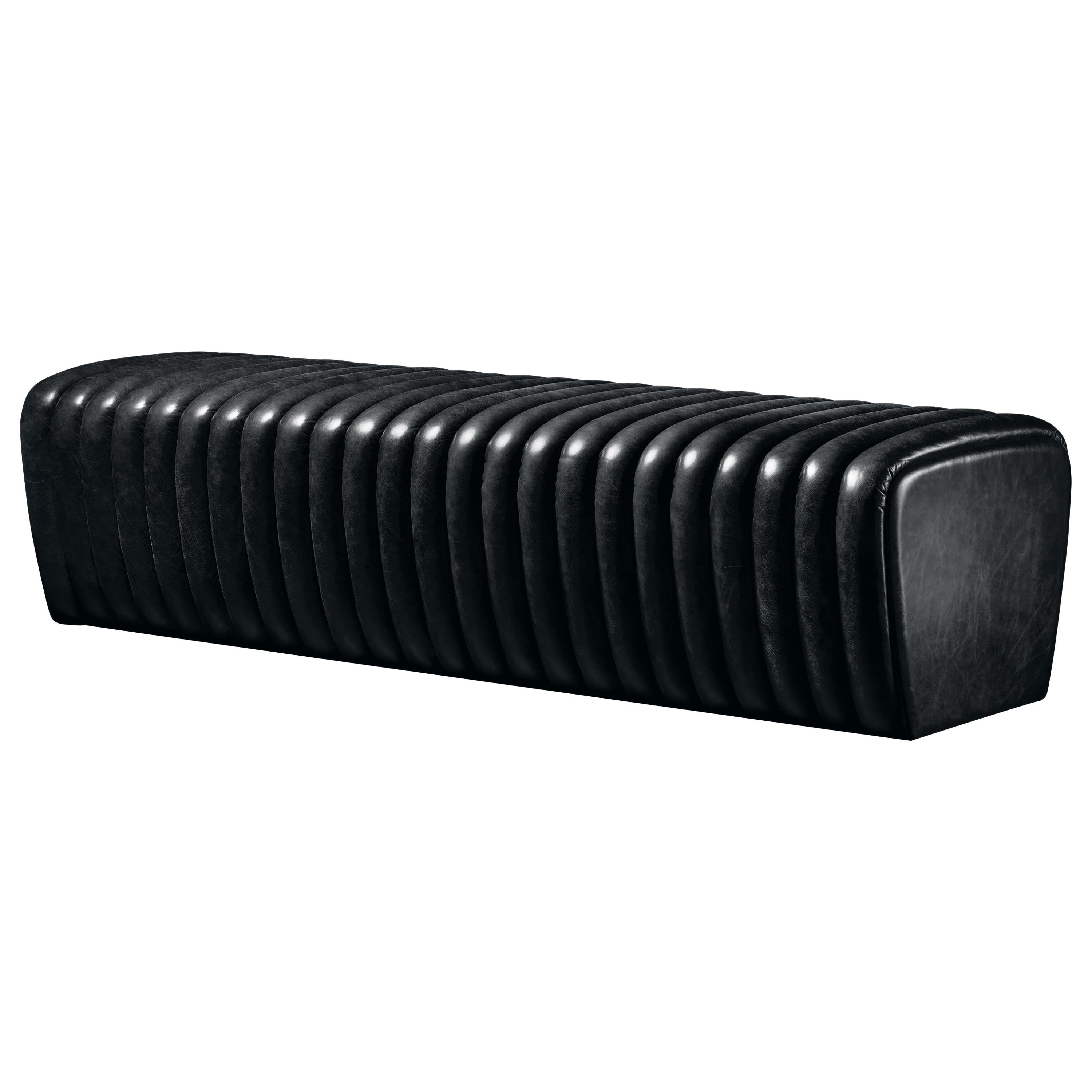 Pair of Black Leather Benches at 1stDibs