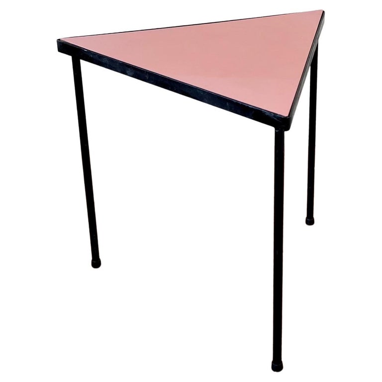 Petit Postmodern Atomic Age Triangle table in Iron and Pink Laminate ...