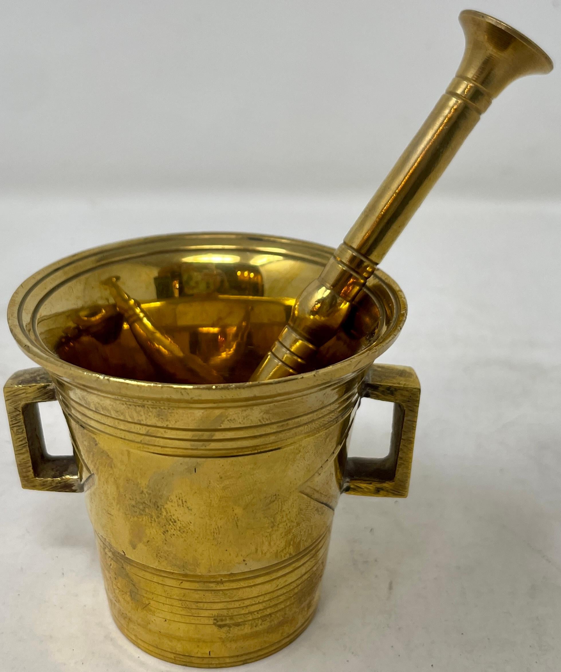 Petite Antique Solid Brass Mortar and Pestle, circa 1920 at 1stDibs
