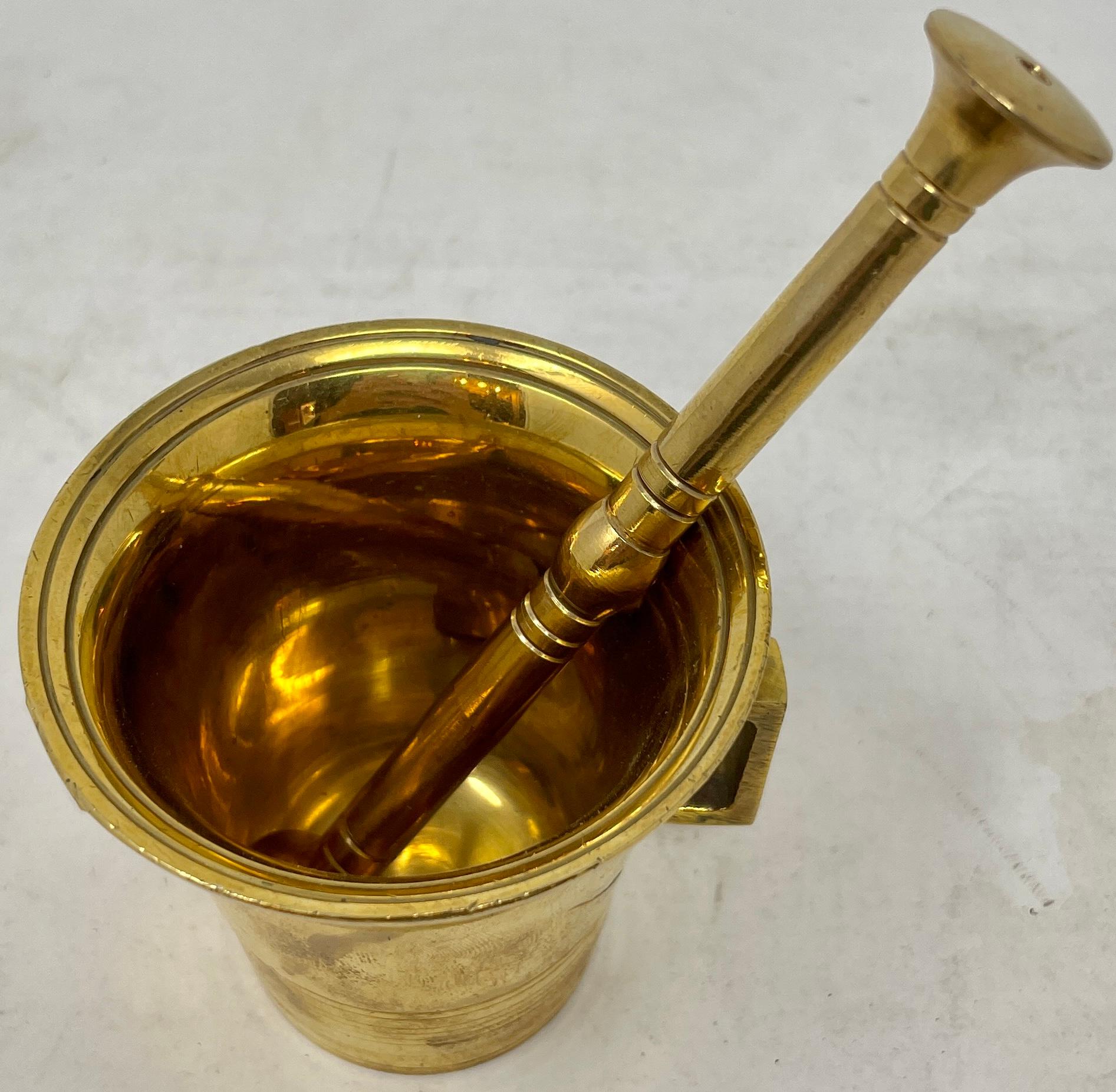 Petite Antique Solid Brass Mortar and Pestle, circa 1920 at 1stDibs