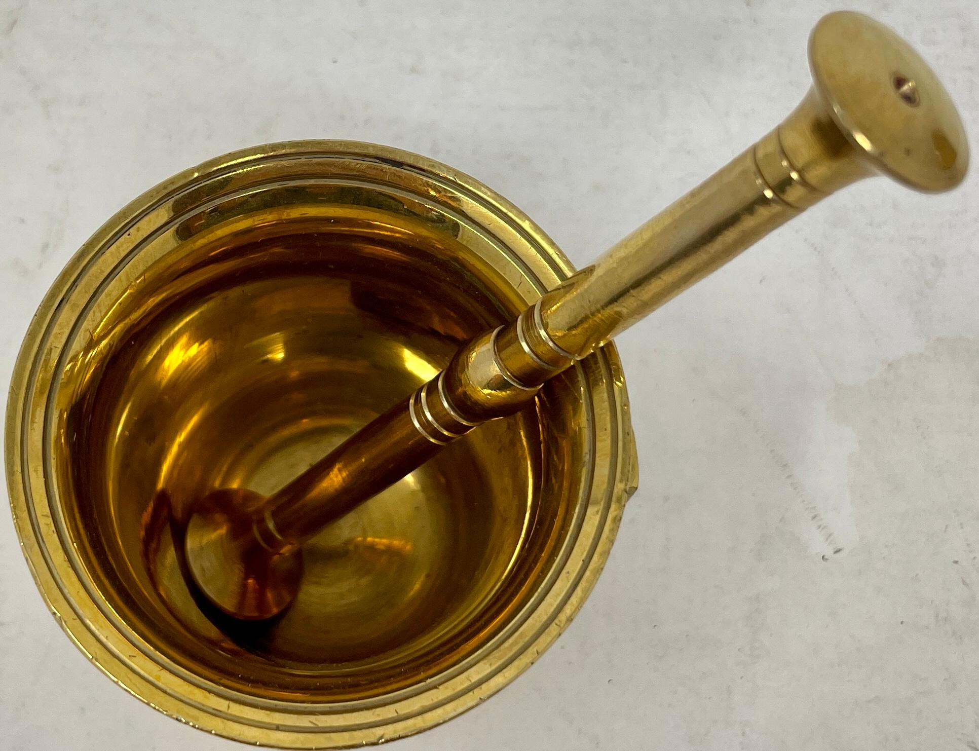Petite Antique Solid Brass Mortar and Pestle, circa 1920 at 1stDibs