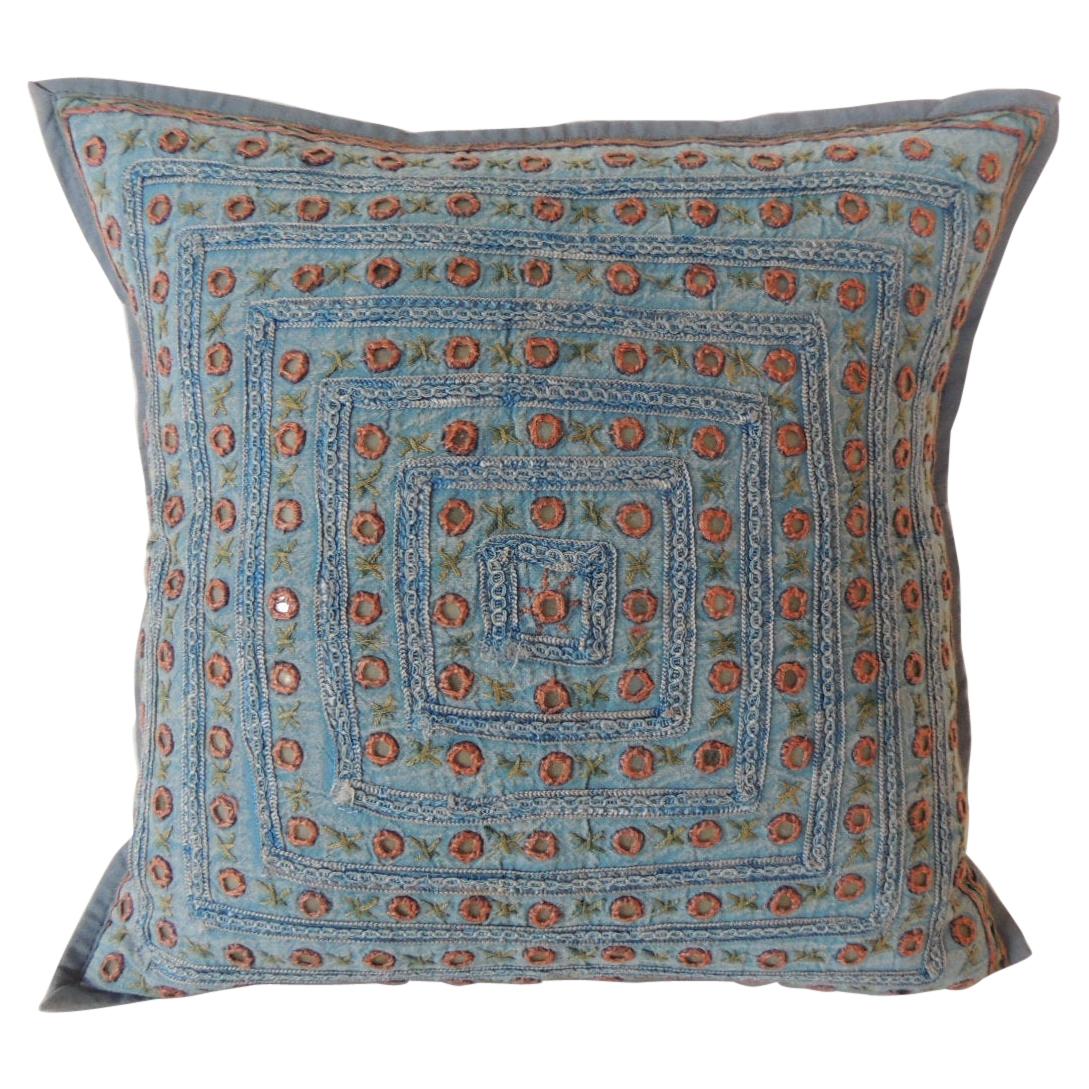 Indian Patchwork Blockprint Cotton Pillows w/ Embroidered Details. at ...