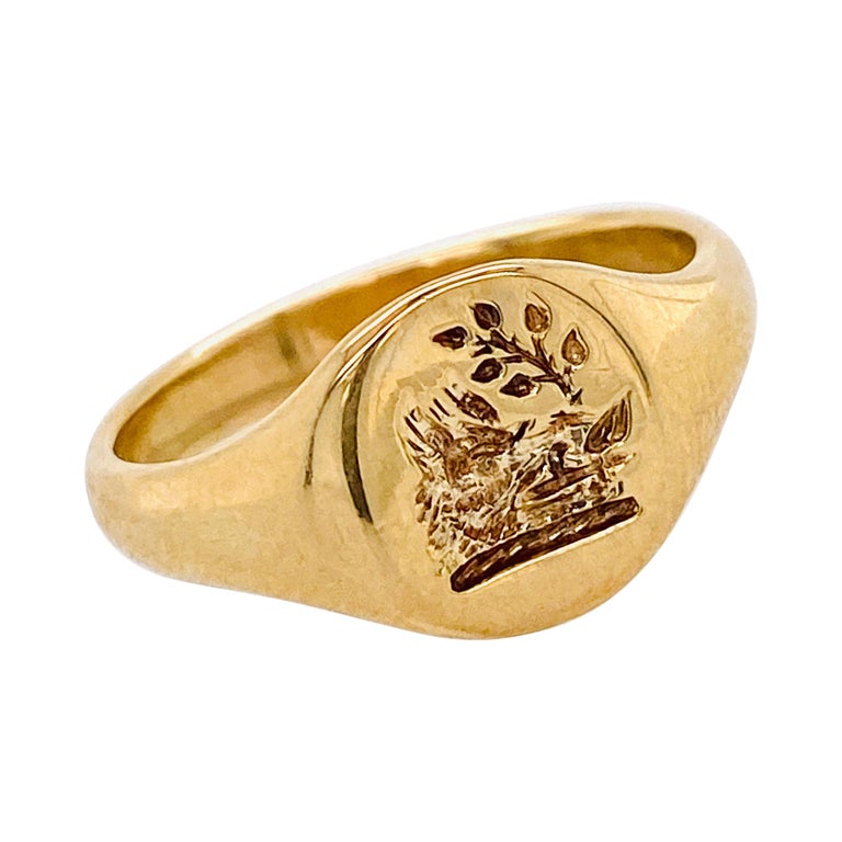 Petite British Signet Ring with Couped Boar's Head in Yellow Gold at ...