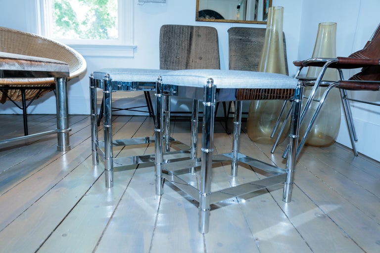 Petite Chrome Bench with Upholstered Seat For Sale at 1stDibs