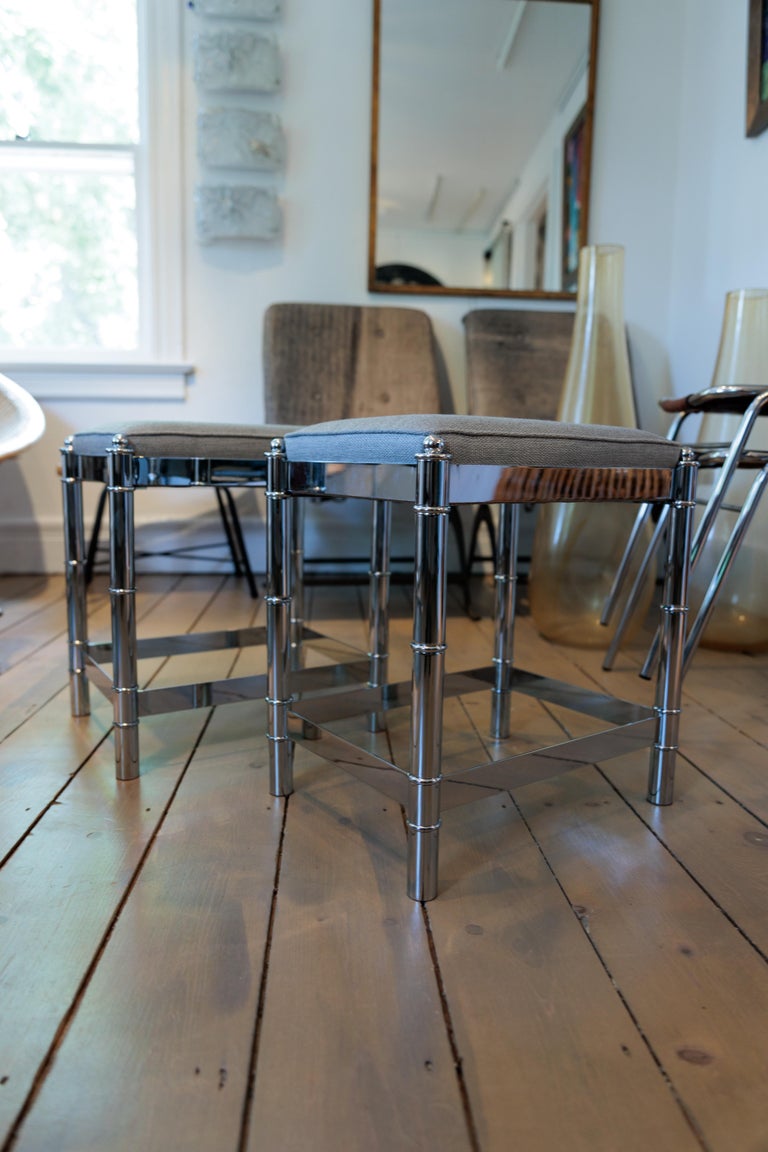 One Petite Chrome Bench with Upholstered Seat For Sale at 1stDibs