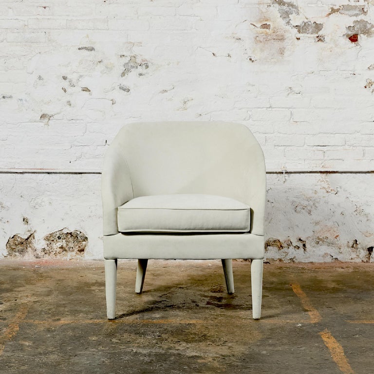 Petite Curved Back Armchair Covered in Faux Suede For Sale at 1stDibs