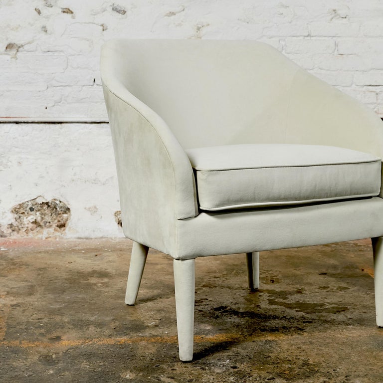 Petite Curved Back Armchair Covered in Faux Suede For Sale at 1stDibs
