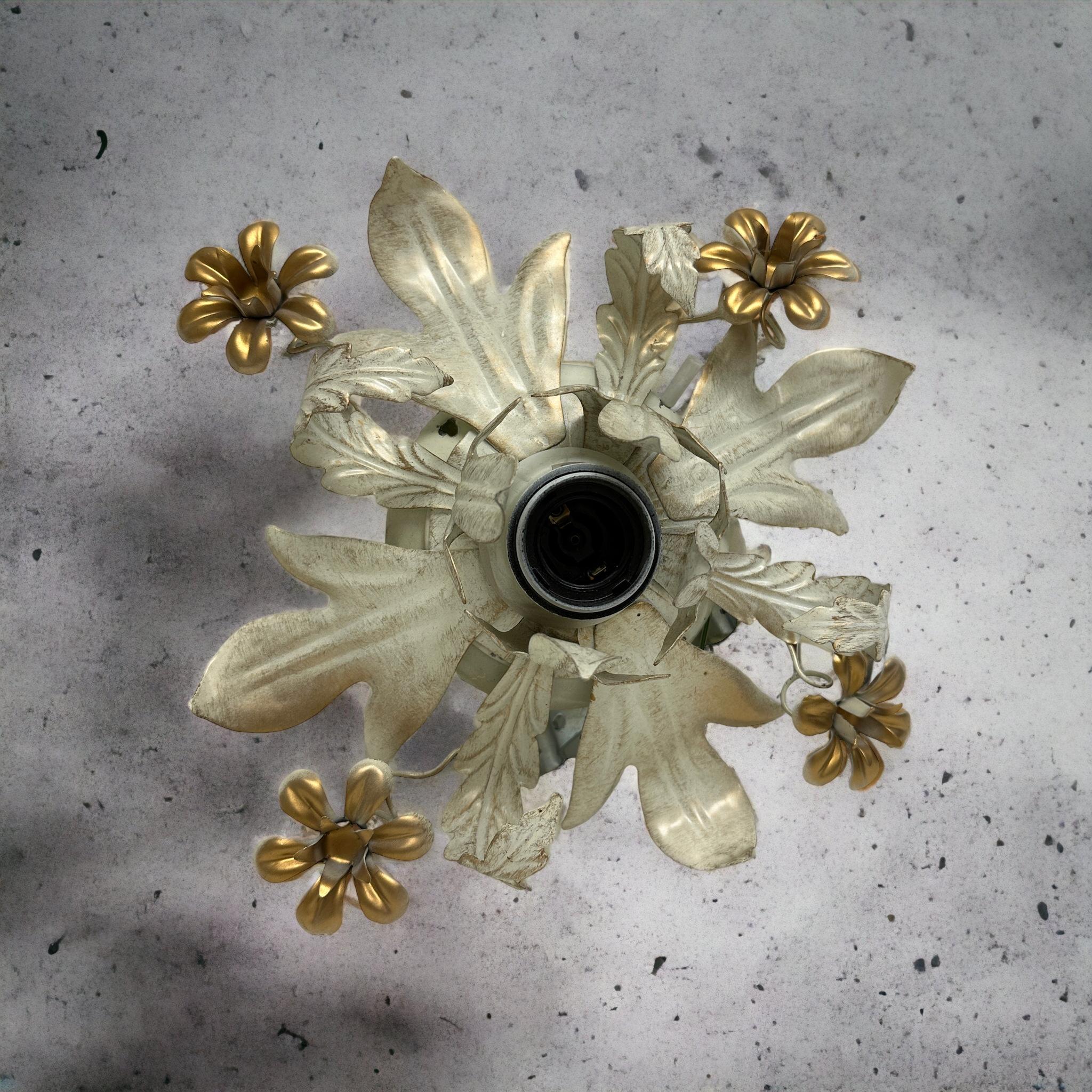 Petite Florentine Flower and Leaf Flush Mount Ceiling Light Vintage ...