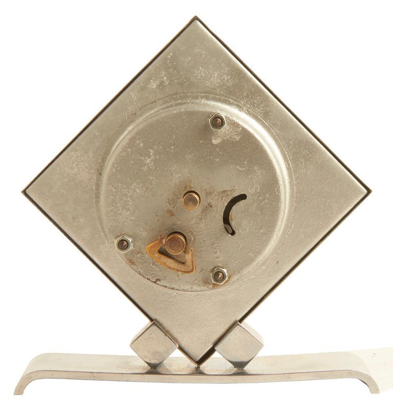 Petite French Art Deco Chrome Geometric Diamond Shaped Desk Clock For ...