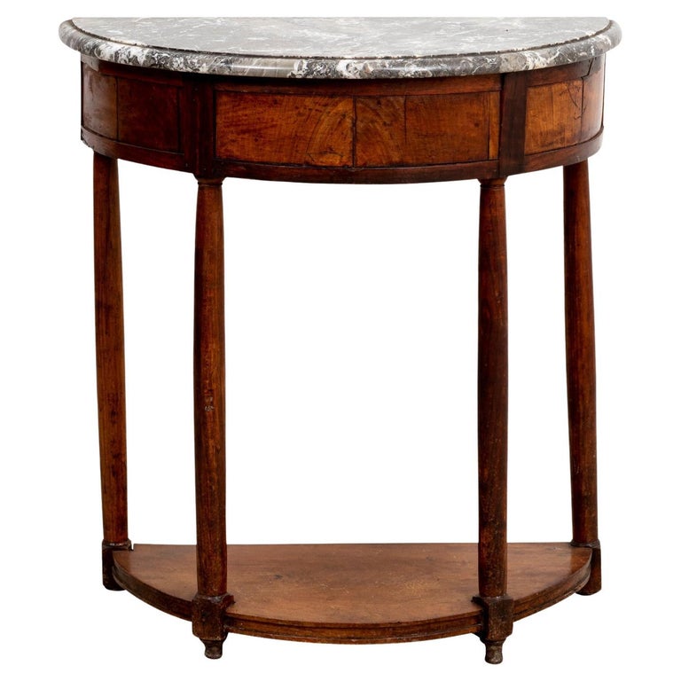 Petite French Demi-Lune Console with Marble Top For Sale at 1stDibs